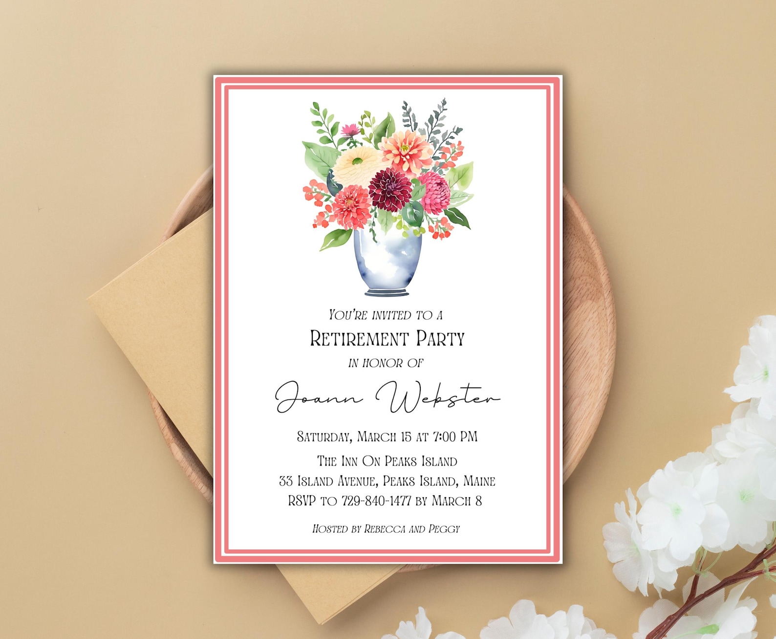 Printable Floral Retirement Party Invitation Template, Watercolor ...