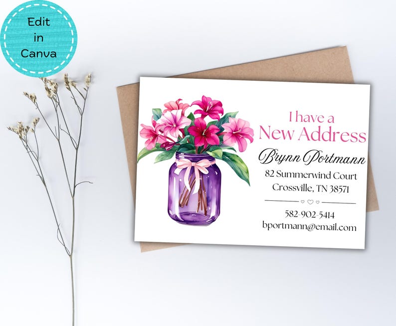 I Have A New Address Printable Announcement Template, Tropical Floral ...