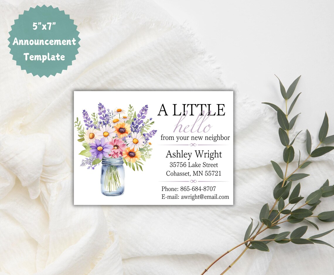 Wildflower New Neighbor Introduction Card, Printable Hello From Your ...