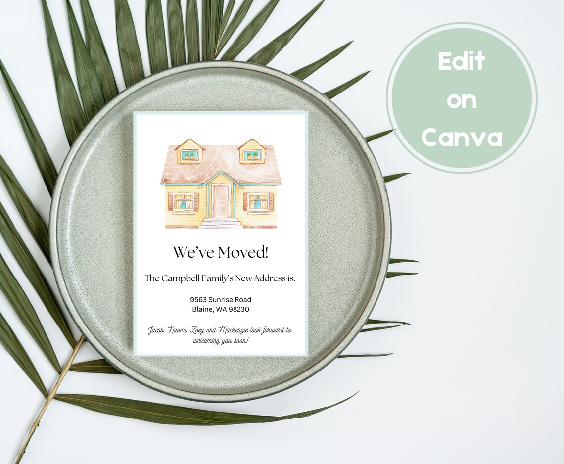 Printable Moving Announcement Template, Customized New Address Card ...