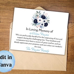 In Loving Memory Floral Funeral Thank You Card Template, Personalized ...