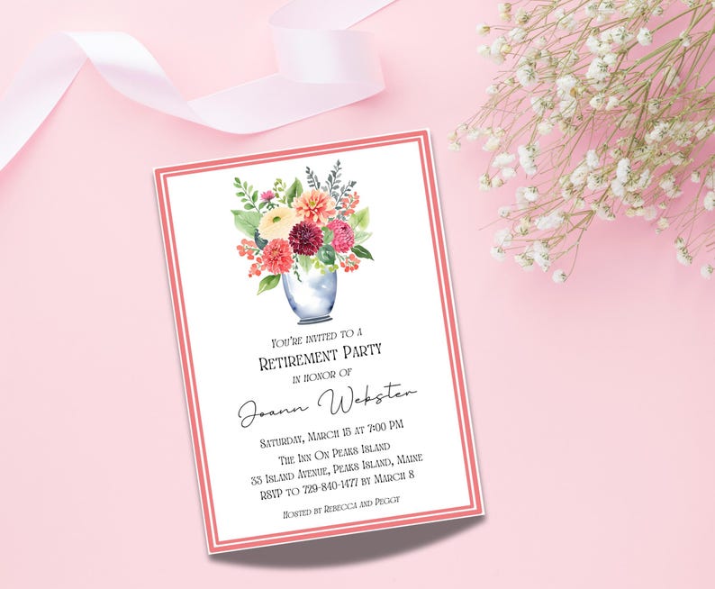 Printable Floral Retirement Party Invitation Template, Watercolor ...