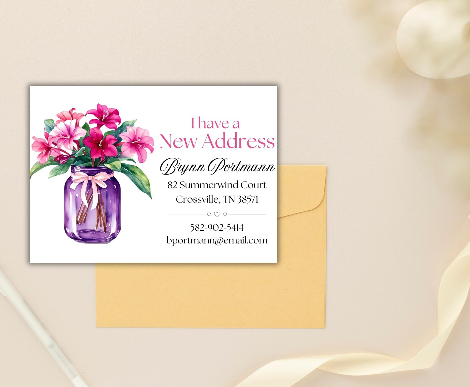 I Have A New Address Printable Announcement Template, Tropical Floral ...