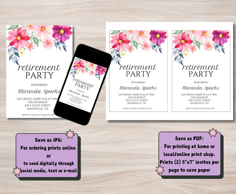 Floral Retirement Party Invitation Printable Invite Template Canva ...