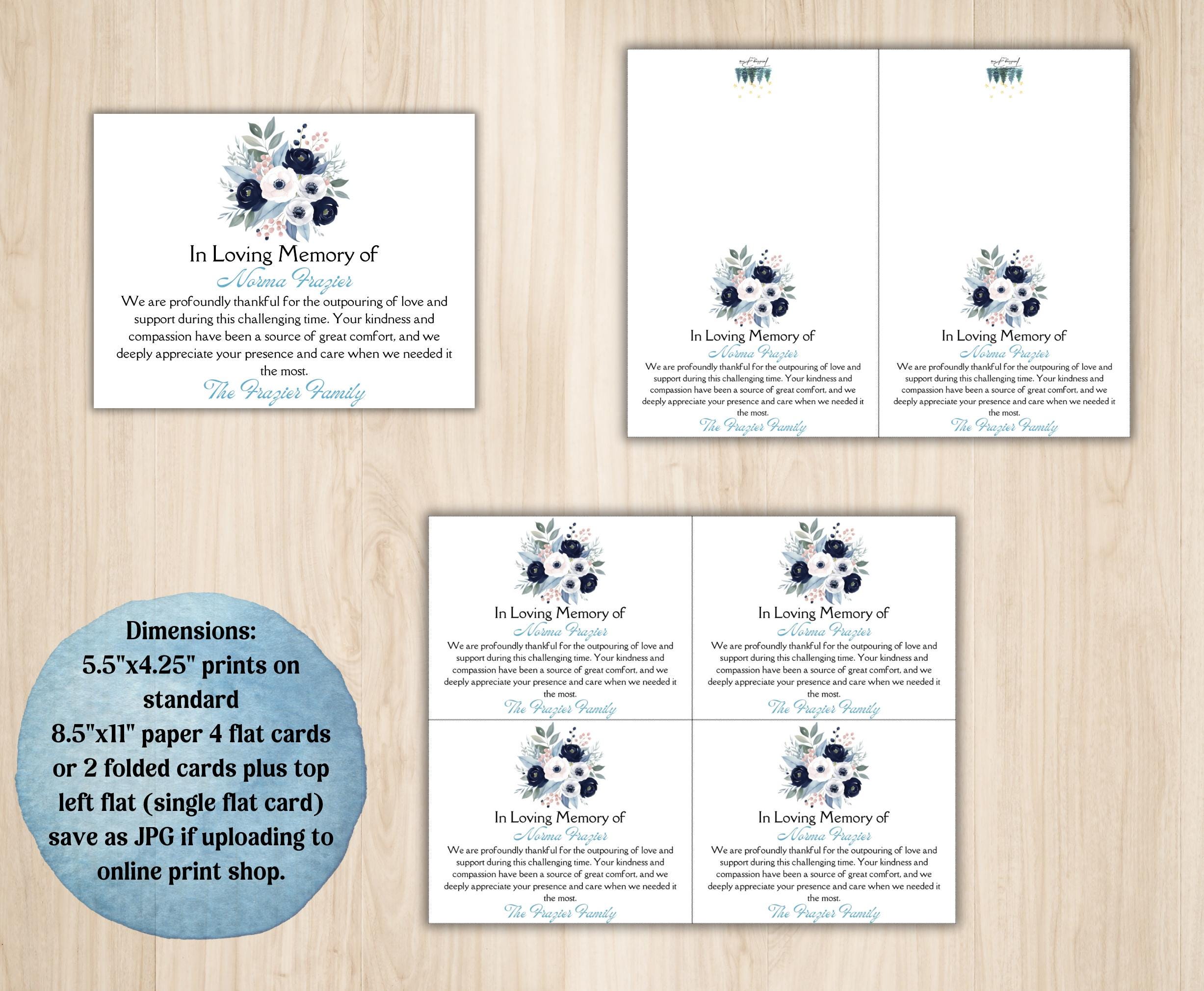 In Loving Memory Floral Funeral Thank You Card Template, Personalized ...