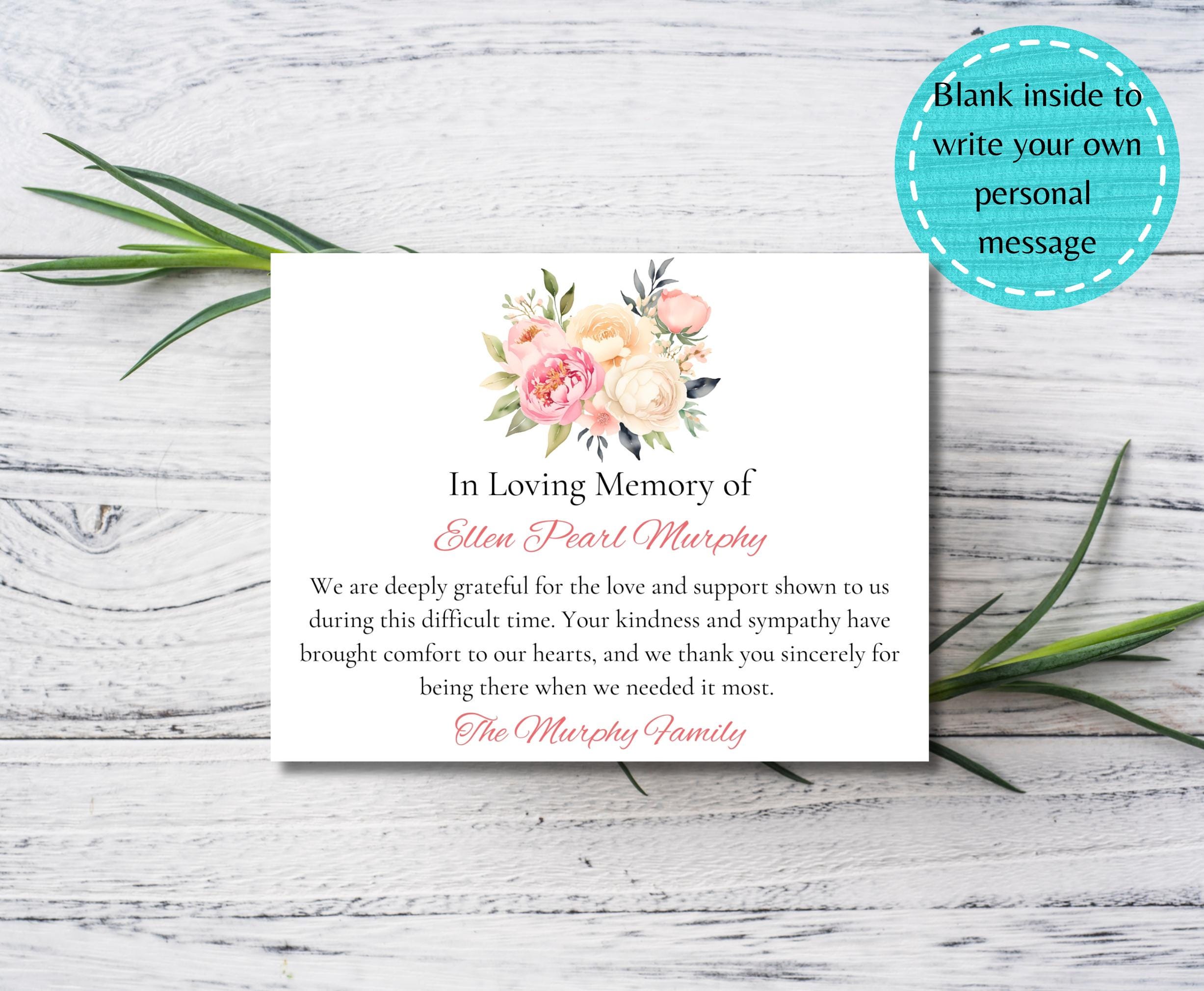 In Loving Memory Floral Funeral Thank You Card Template, Personalized ...