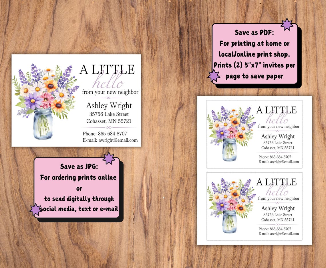 Wildflower New Neighbor Introduction Card, Printable Hello From Your ...