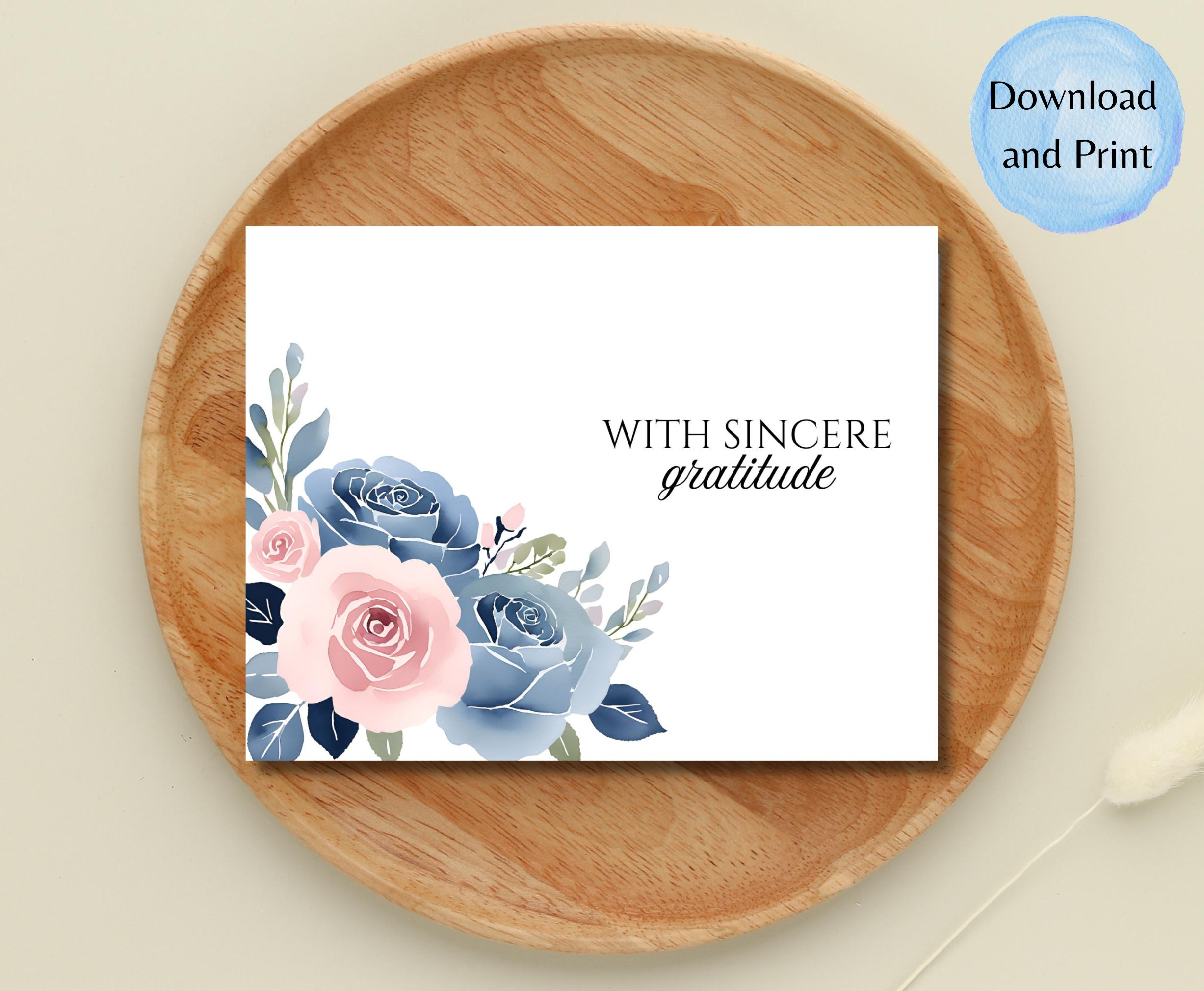 Printable Funeral Thank You Note Card Rose Floral Flower Digital ...