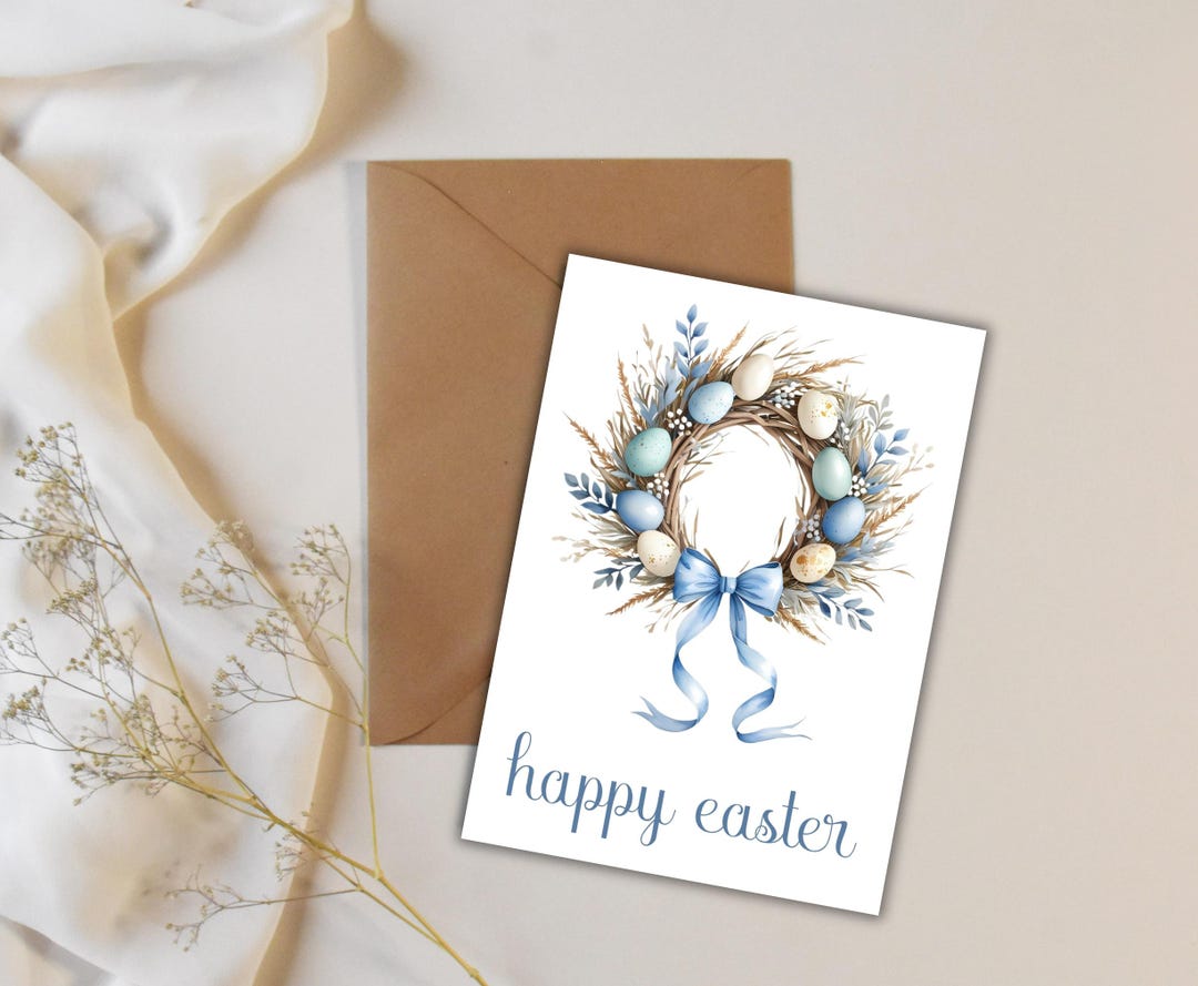 Happy Easter Printable Greeting Card, Easter Egg Wreath, Grandmillenial ...