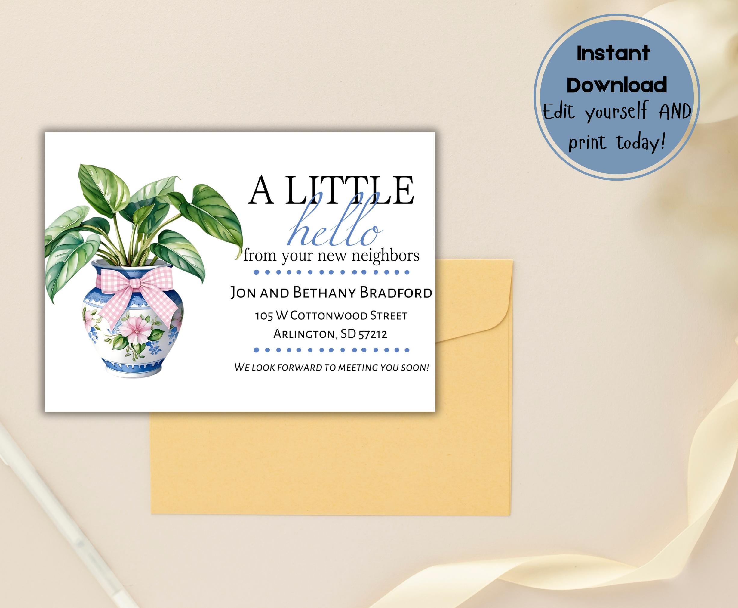Grandmillenial Hello Neighbor Introduction Card, Printable Chinoiserie ...