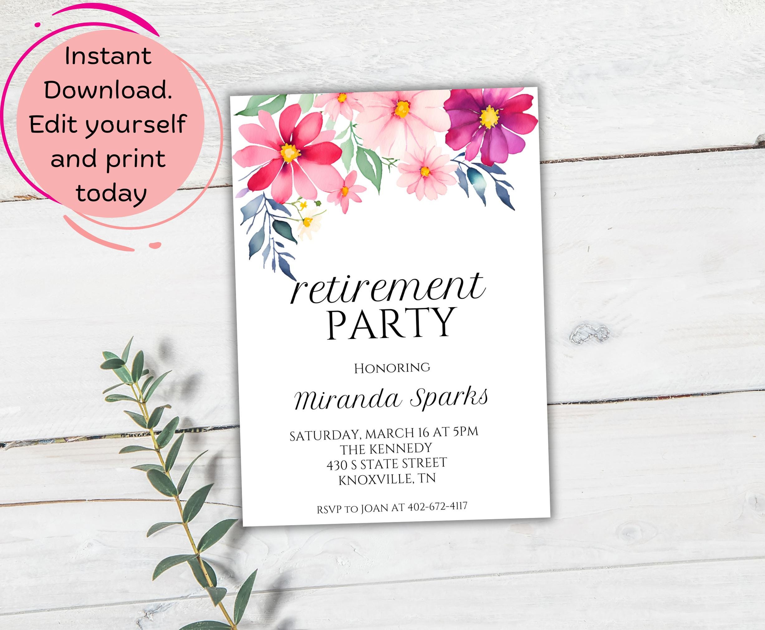 Floral Retirement Party Invitation Printable Invite Template Canva ...