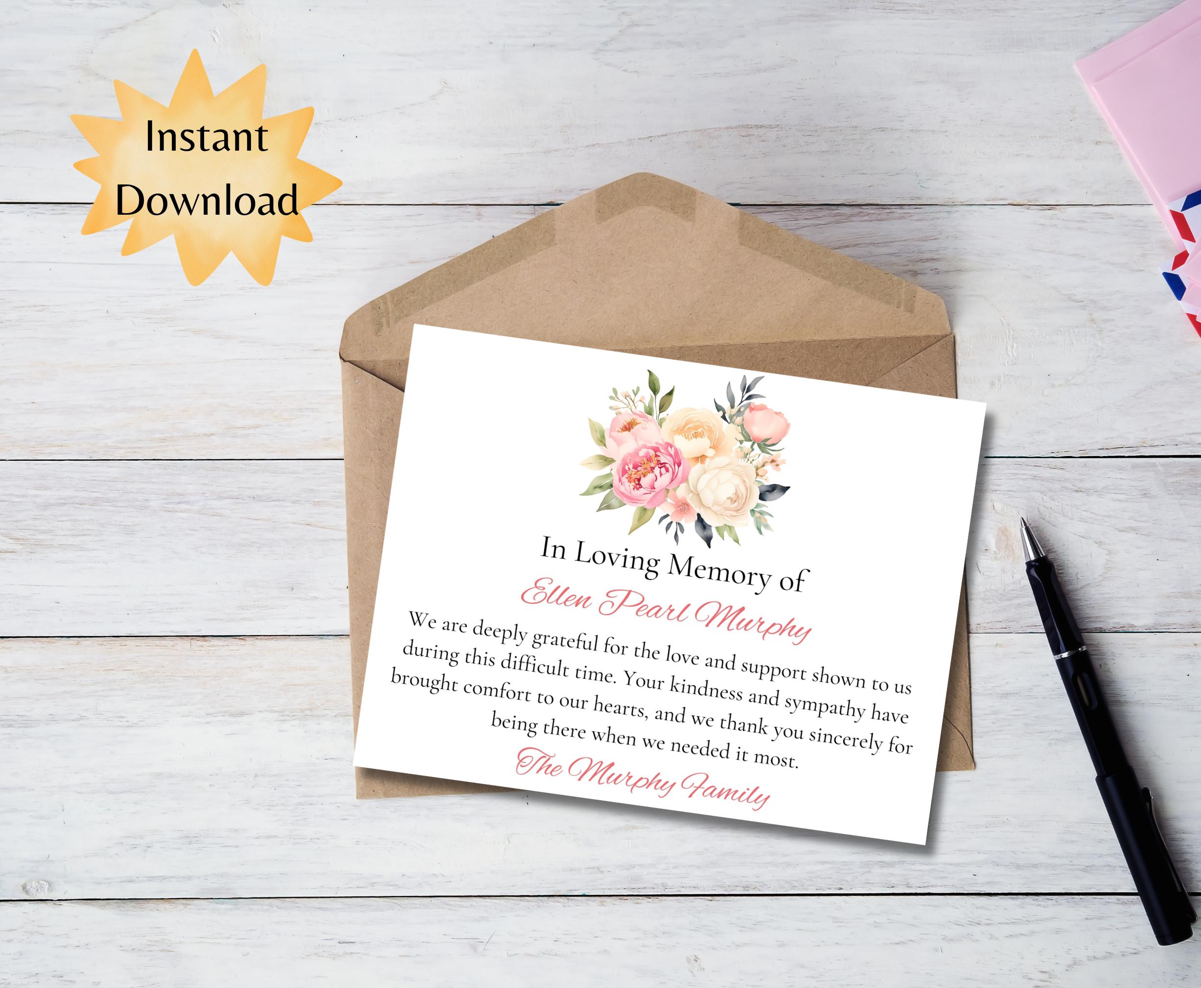 In Loving Memory Floral Funeral Thank You Card Template, Personalized ...