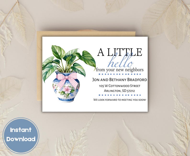 Grandmillenial Hello Neighbor Introduction Card, Printable Chinoiserie ...