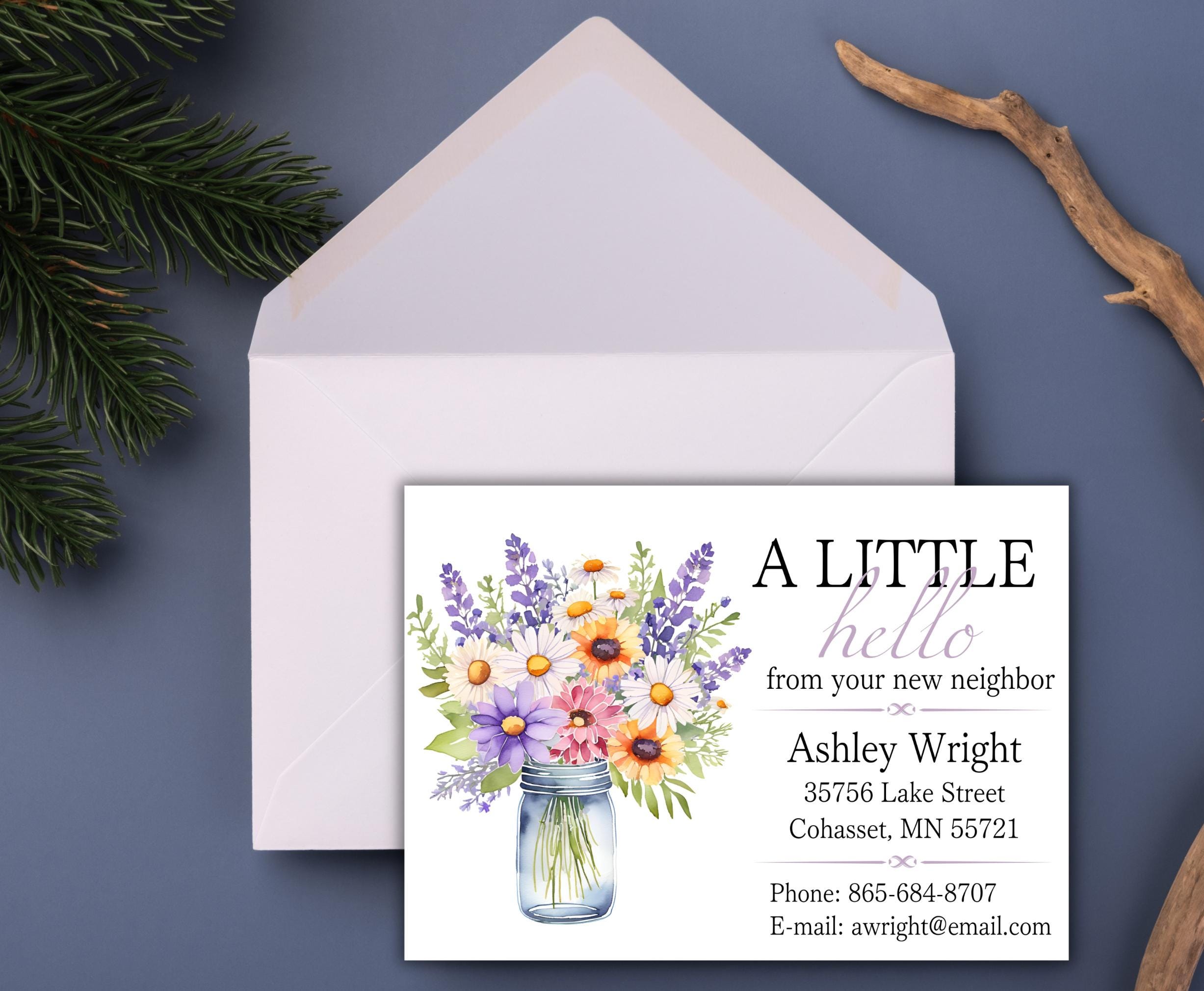 Wildflower New Neighbor Introduction Card, Printable Hello From Your ...
