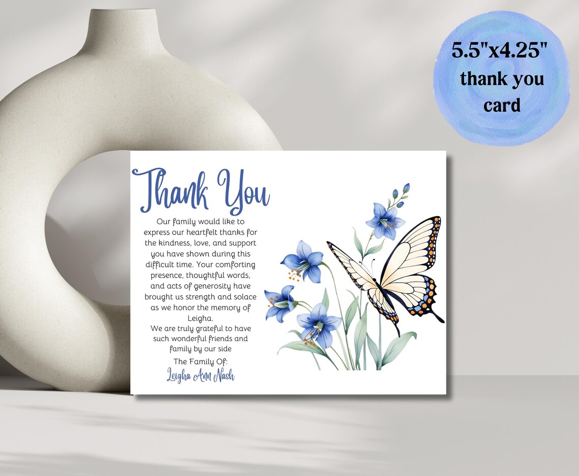 In Loving Memory Floral Funeral Thank You Card Template, Personalized ...