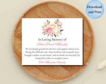 In Loving Memory Floral Funeral Thank You Card Template, Personalized ...