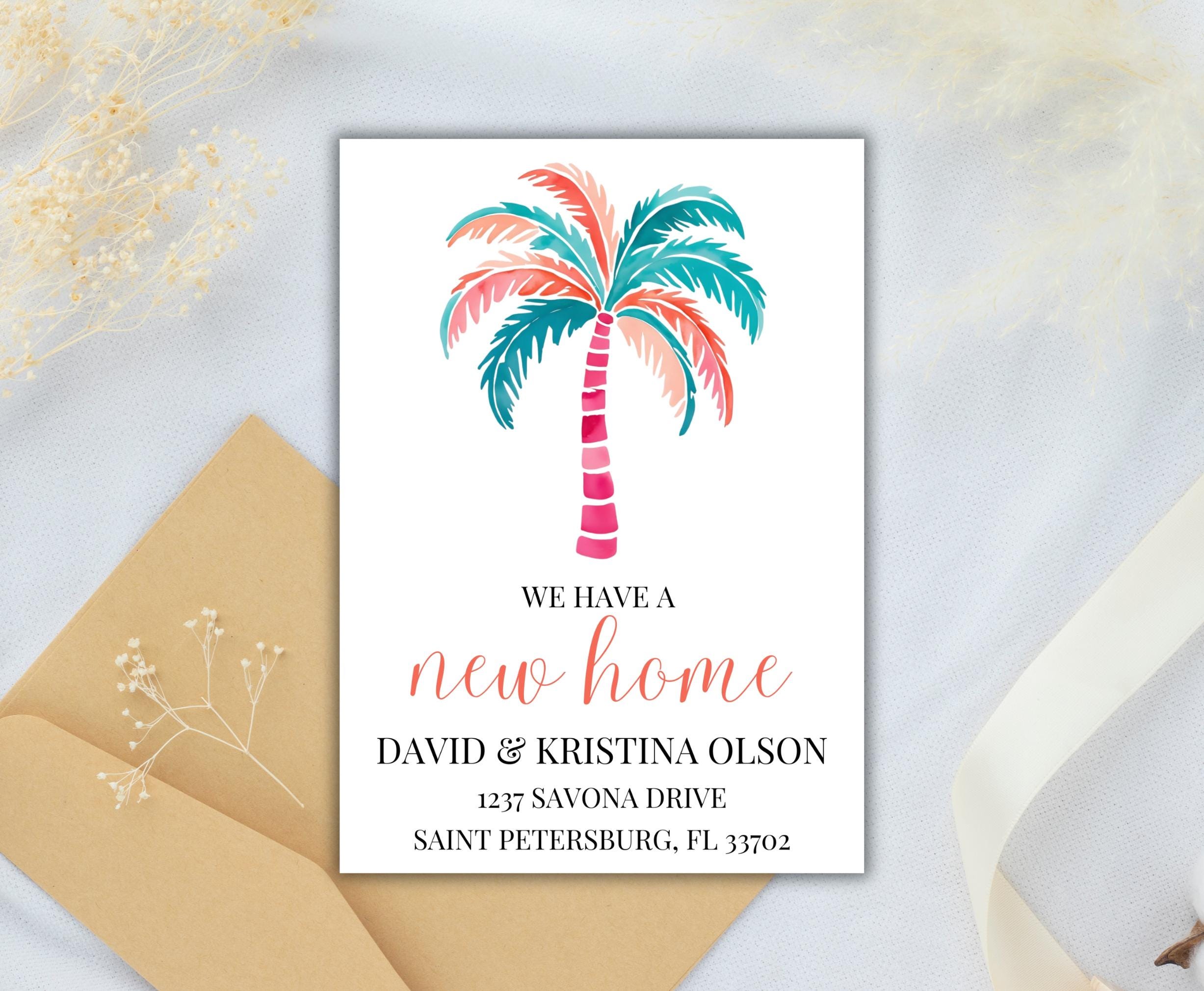 Printable Watercolor Palm Tree Moving Announcement Template ...