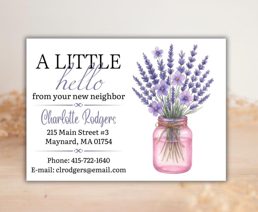 Lavender Floral New Neighbor Introduction Card, Printable Hello From ...
