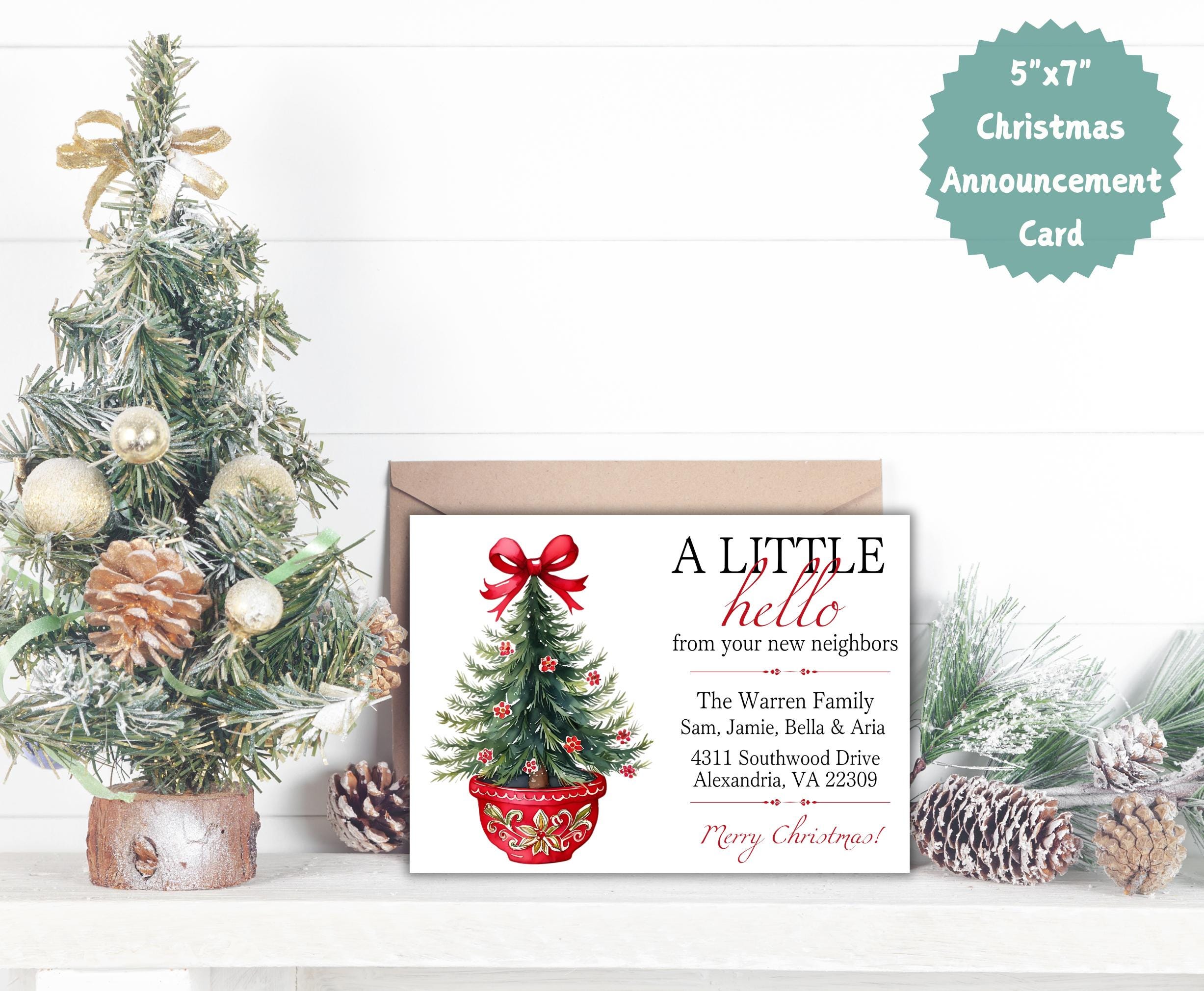 Hello New Neighbor Introduction Card, Christmas, Grandmillenial, Red ...