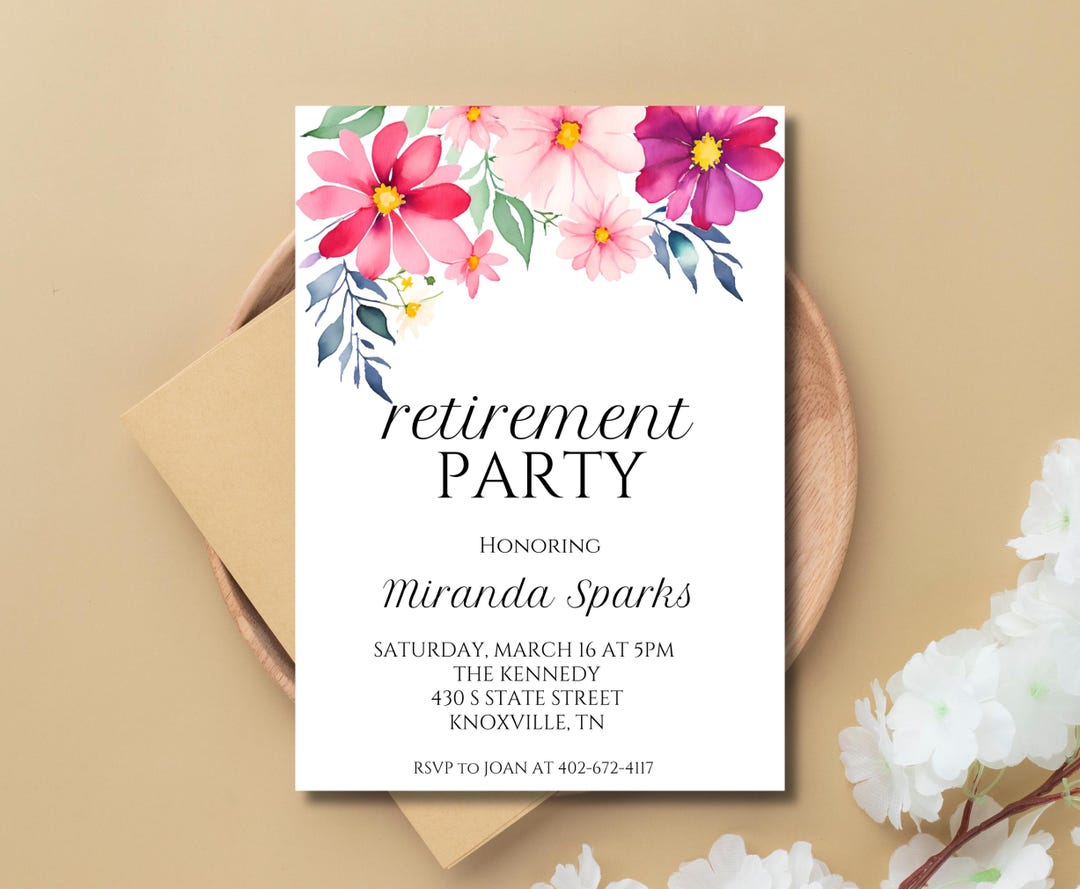 Floral Retirement Party Invitation Printable Invite Template Canva ...