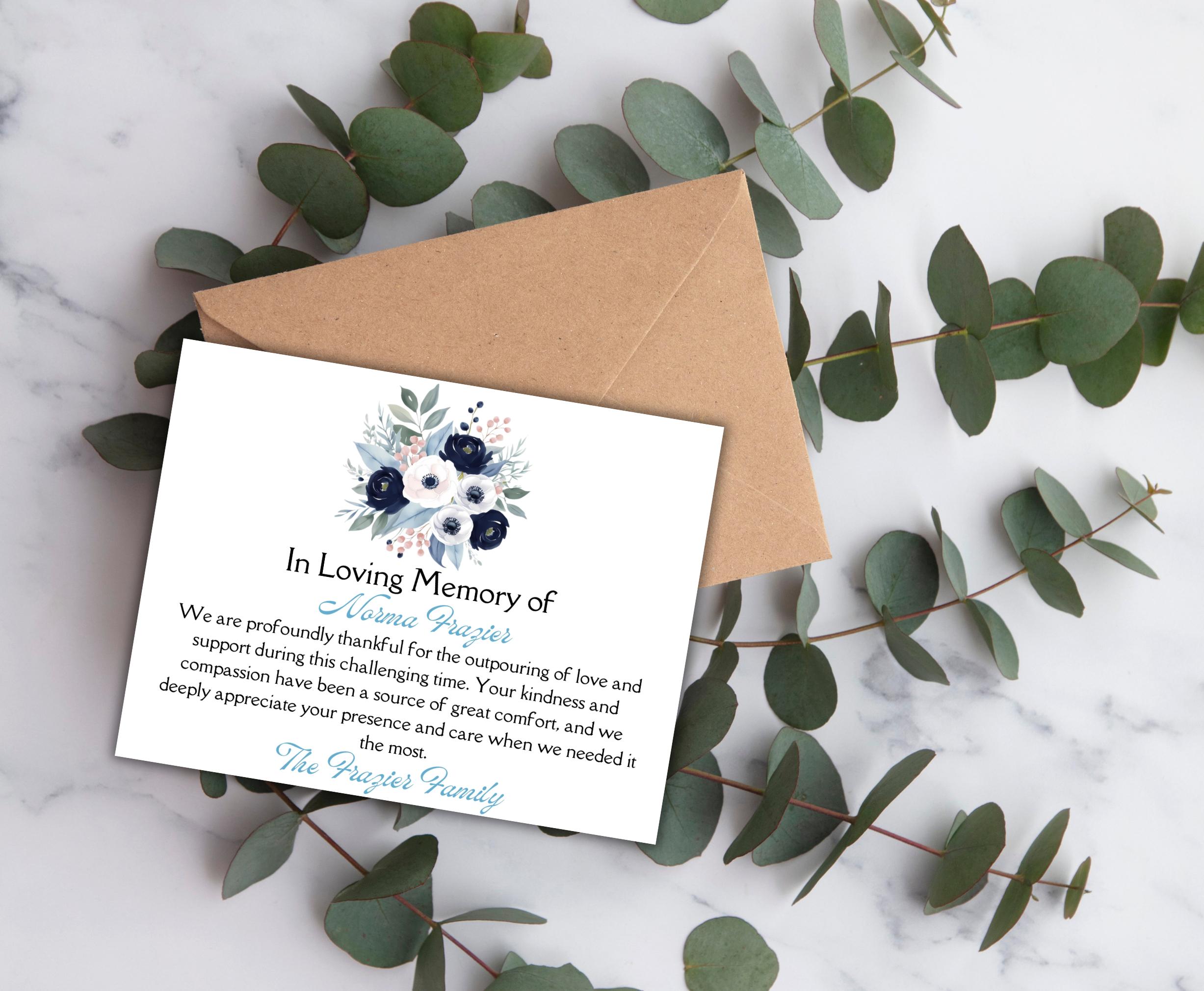 In Loving Memory Floral Funeral Thank You Card Template, Personalized ...