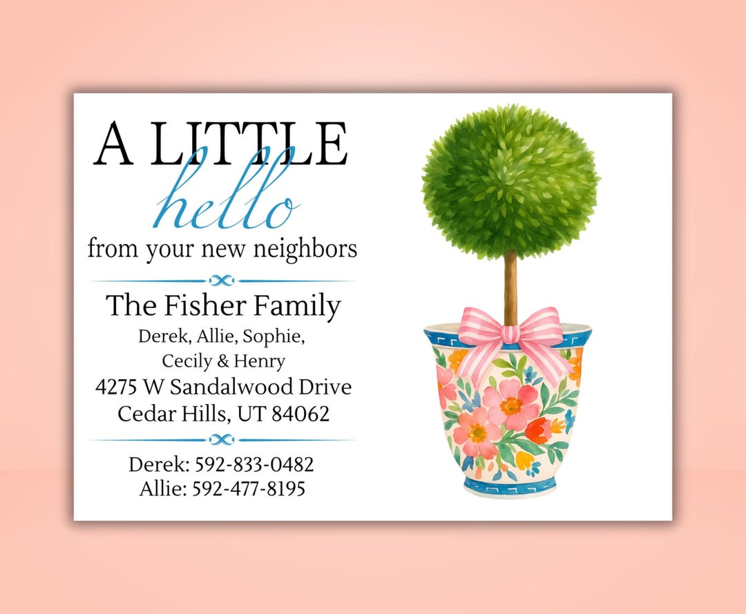 Grandmillenial New Neighbor Introduction Card, Printable Hello From ...