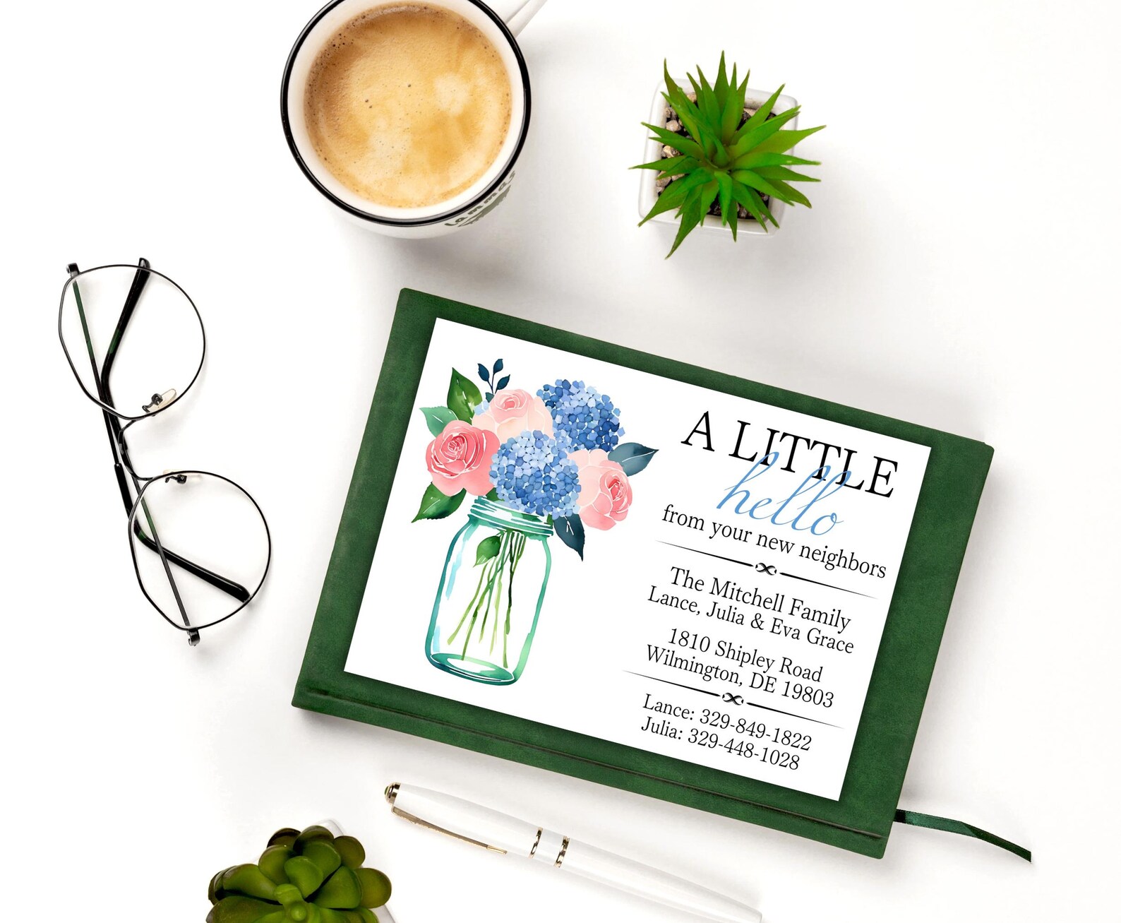 Hydrangea New Neighbor Introduction Card, Printable Hello From Your New ...
