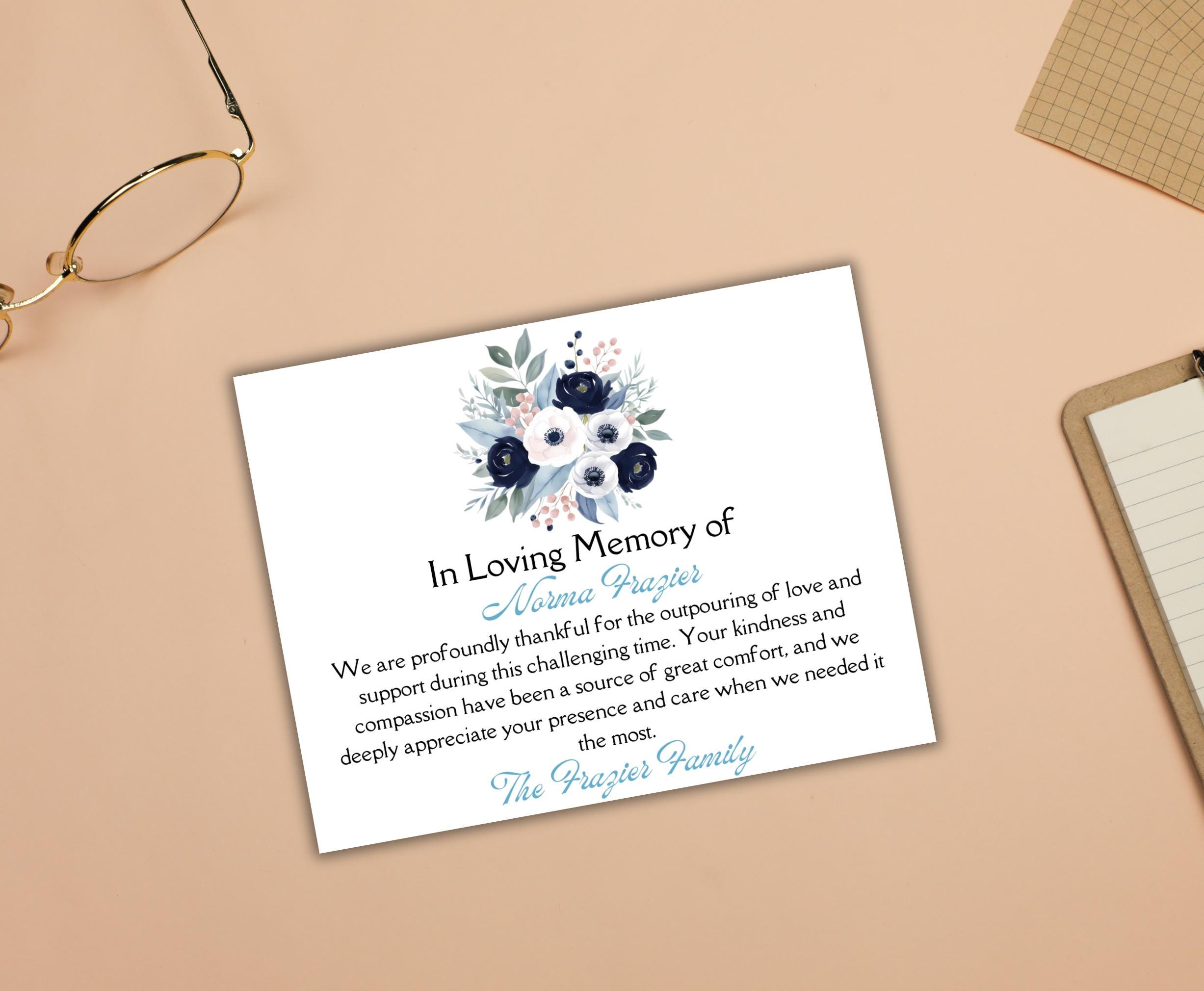 In Loving Memory Floral Funeral Thank You Card Template, Personalized ...