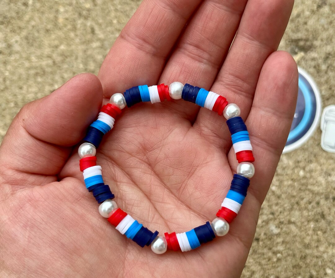 Red White and Blue Beaded Bracelet Vote Clay Bead Bracelet Heishi Bead ...