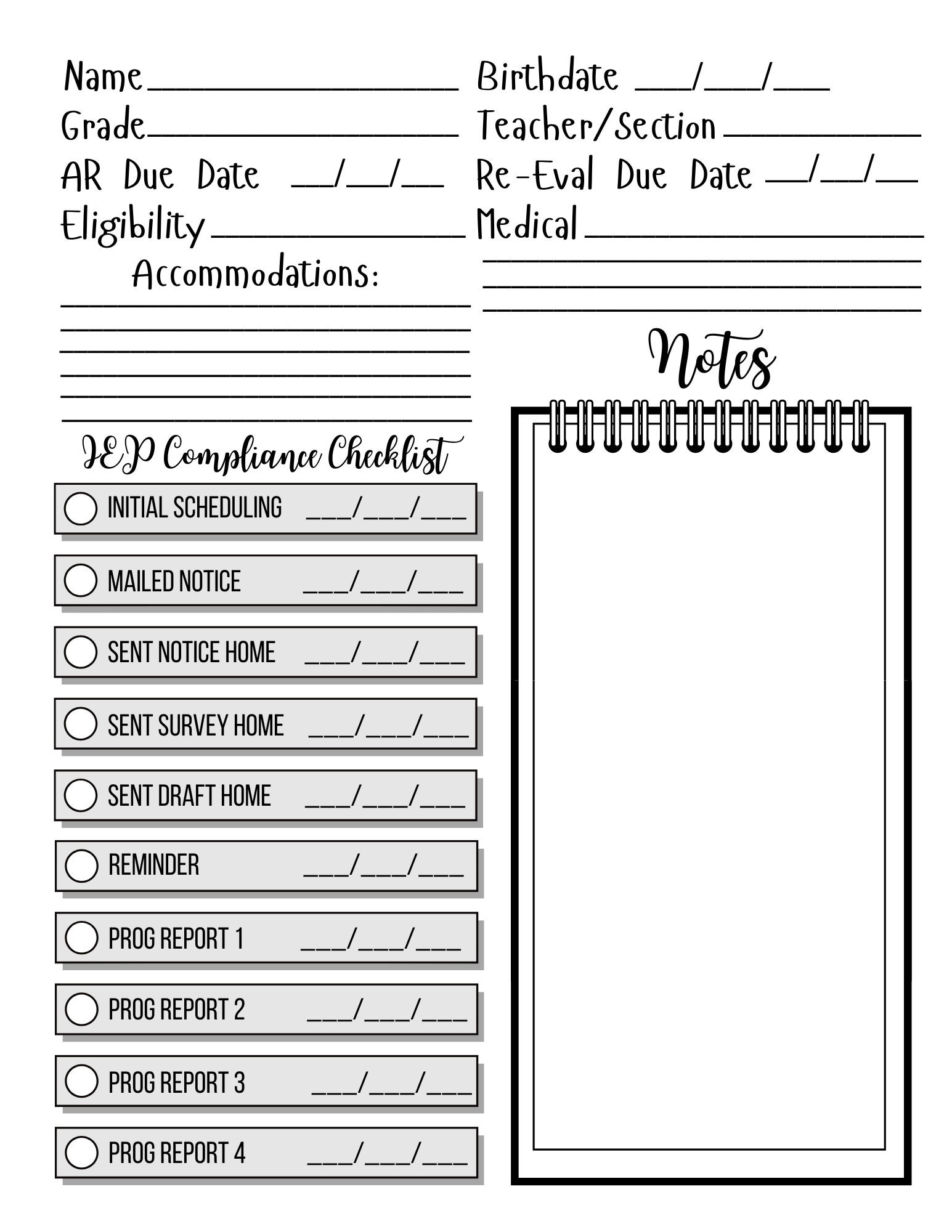 IEP Planner Special Education Teacher Goal Tracker Calendar Dates - Etsy