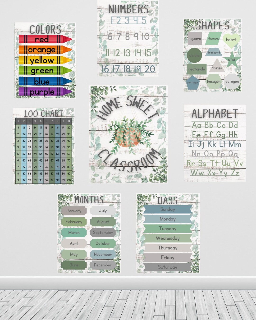 Farmhouse Plants Shiplap Whitewash Home Sweet Classroom Digital ...