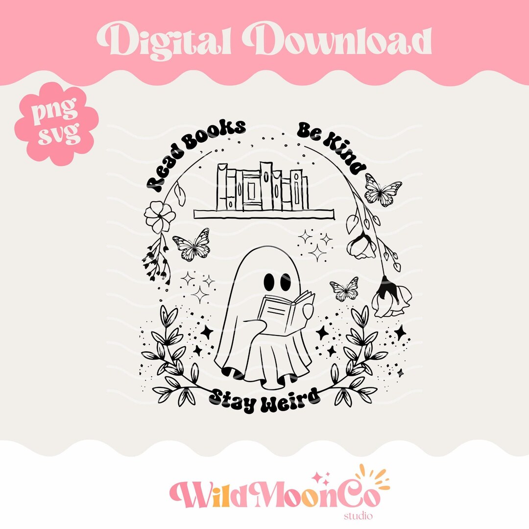 Reading Ghost Svg,book Svg Png,book Lover Svg Png,floral Book Svg ...
