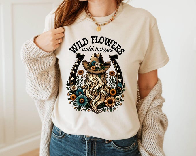 Wild Flowers Wild Horses Natural Shirt, Western Cowgirl Shirt, Trendy ...