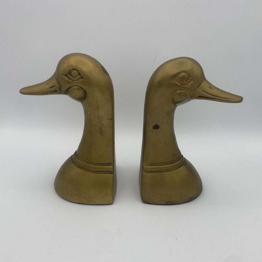 Brass Duck Mallard Head Bookends; Leonard's Solid Brass Collection; Mid ...