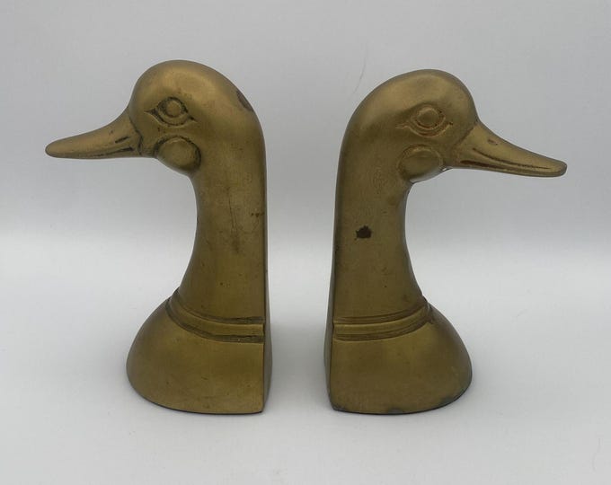 Brass Duck Mallard Head Bookends; Leonard's Solid Brass Collection; Mid ...
