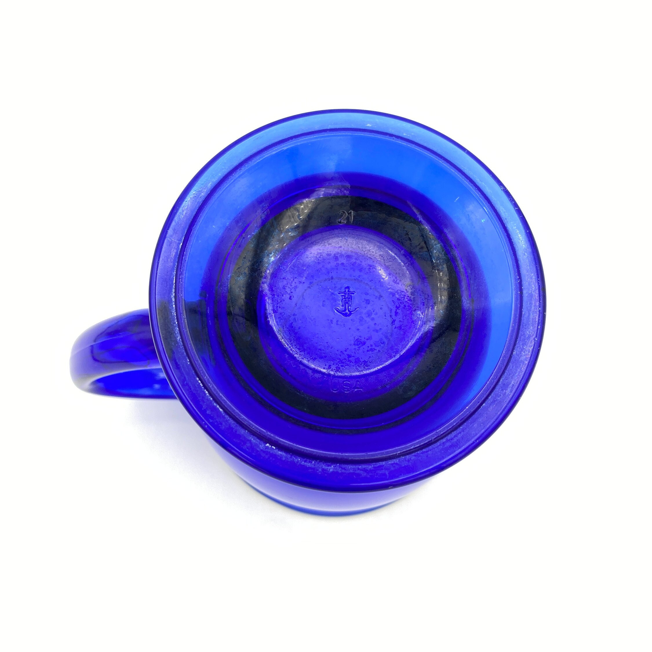 Anchor Hocking Cobalt Blue Glass Coffee Tea Mug Pedestal Oversize Footed Retro Vintage Usa T