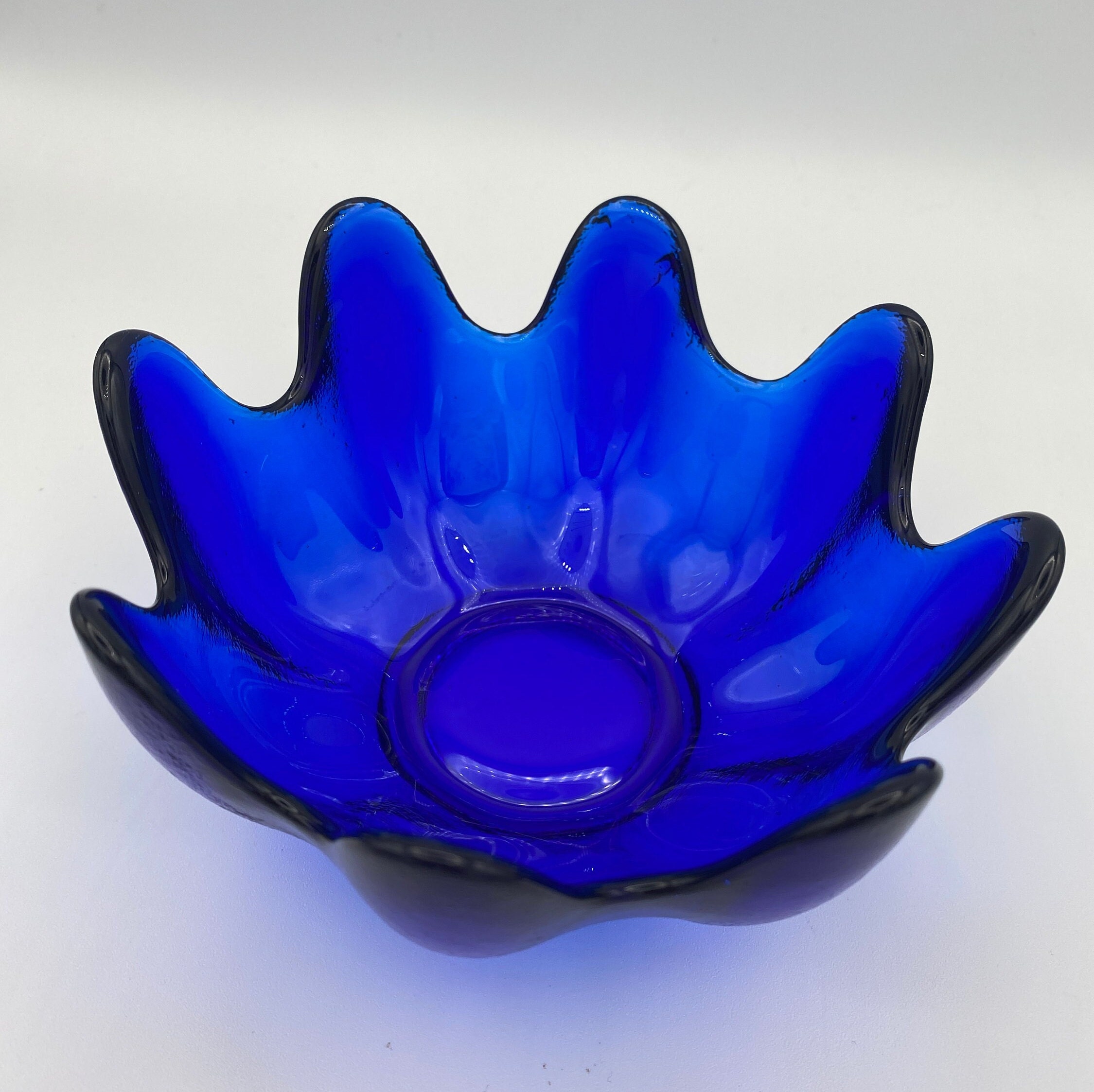 Blenko Cobalt Blue Bowl Art Glass Clover Petals - Etsy