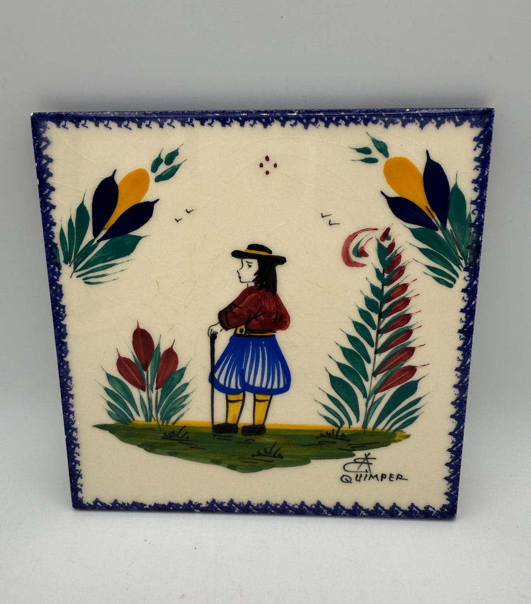 Quimper Henriot Faience Tile - Breton Woman With Staff in Pastoral ...