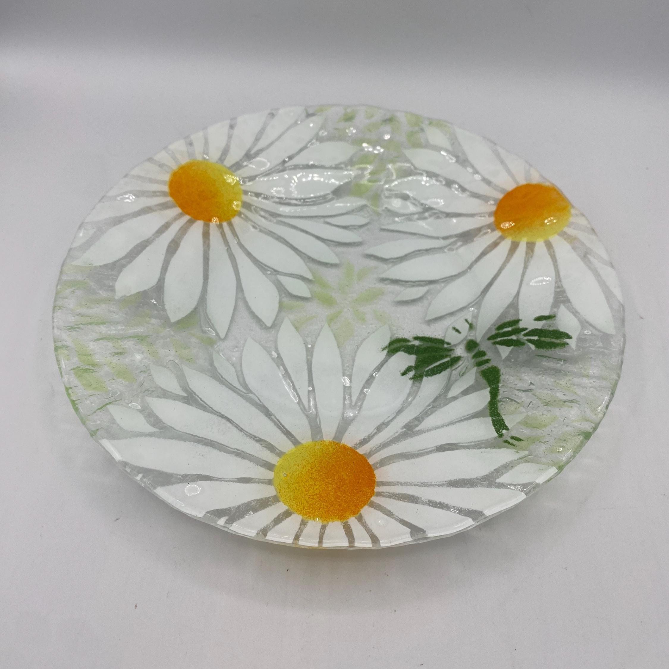 Fused Art Glass Daisy Dragonfly Plate Signed by Artist; Art Glass ...