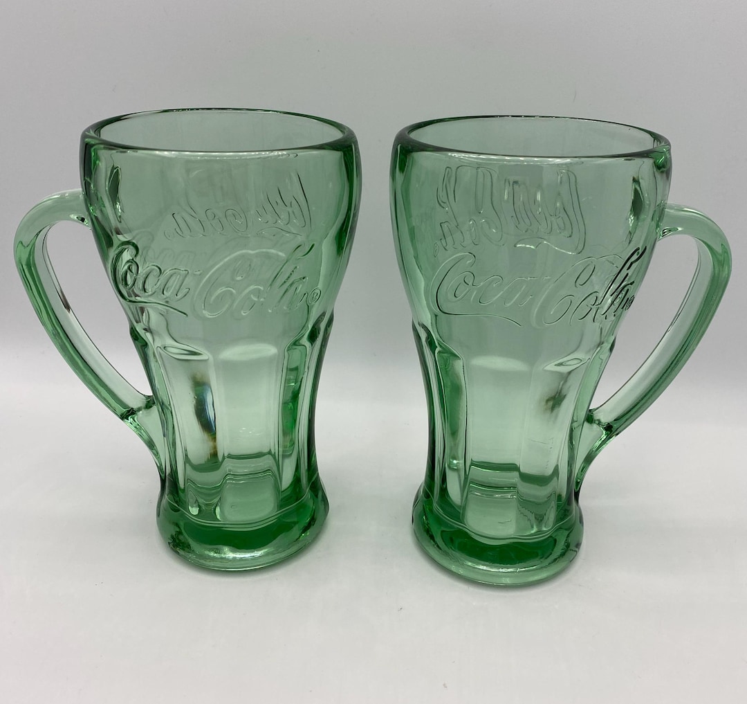 Libbey Coca Cola Glasses With Handles; Heavy Green Glass Mugs; Coke ...