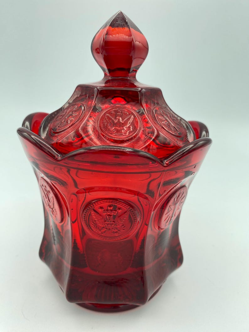 Fostoria Coin Glass Sugar Dish Bowl With Lid; Vintage Ruby Red Glass ...