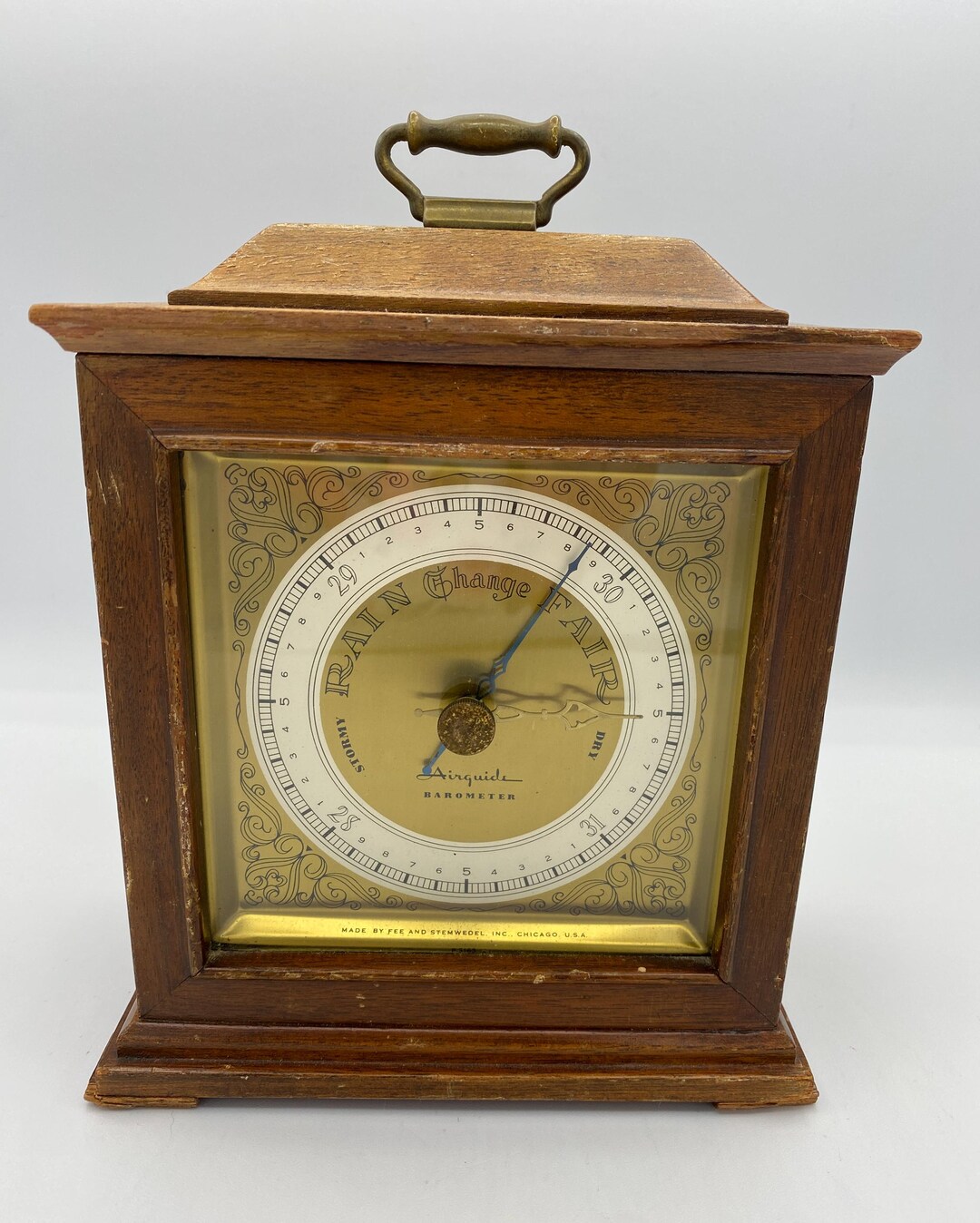 Vintage Airguide Barometer Wood Desktop Weather Station; Fee and ...