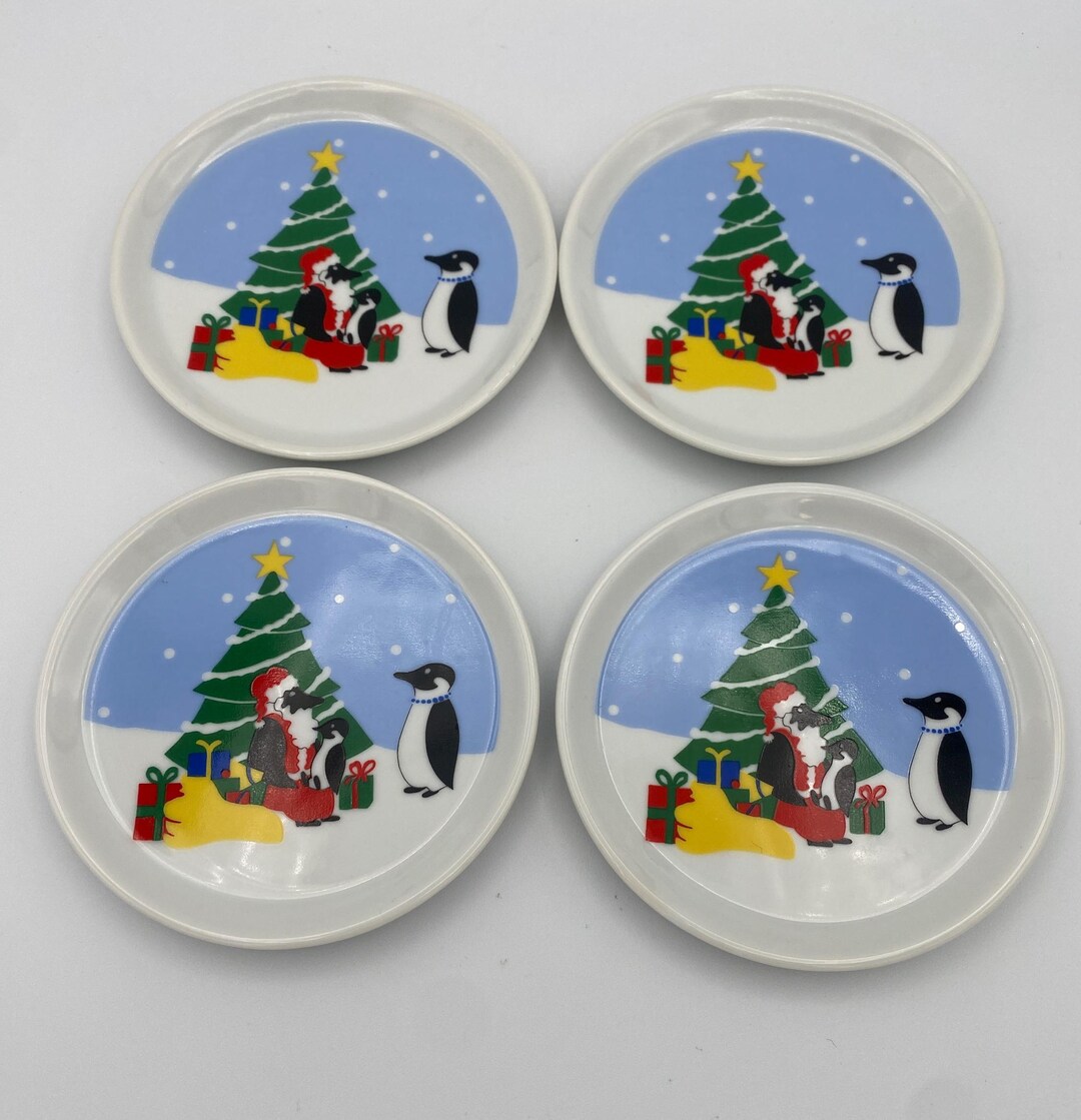 Shibata Penguin Coasters; Penguin Santa Coasters; Trinket Dishes; Set ...