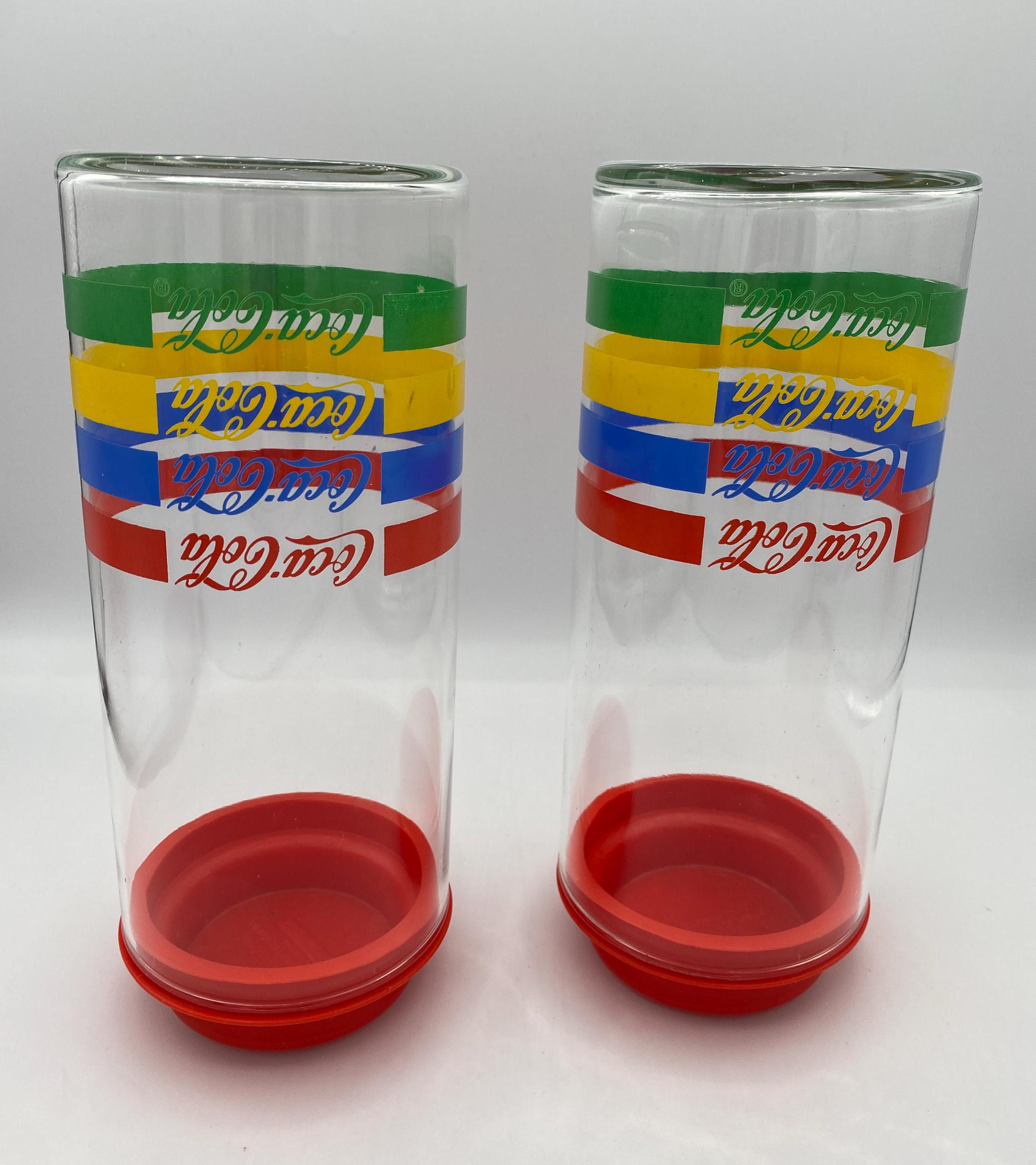 Coca Cola Glass Jars Canisters With Red Plastic Lid & Rainbow Stripes ...
