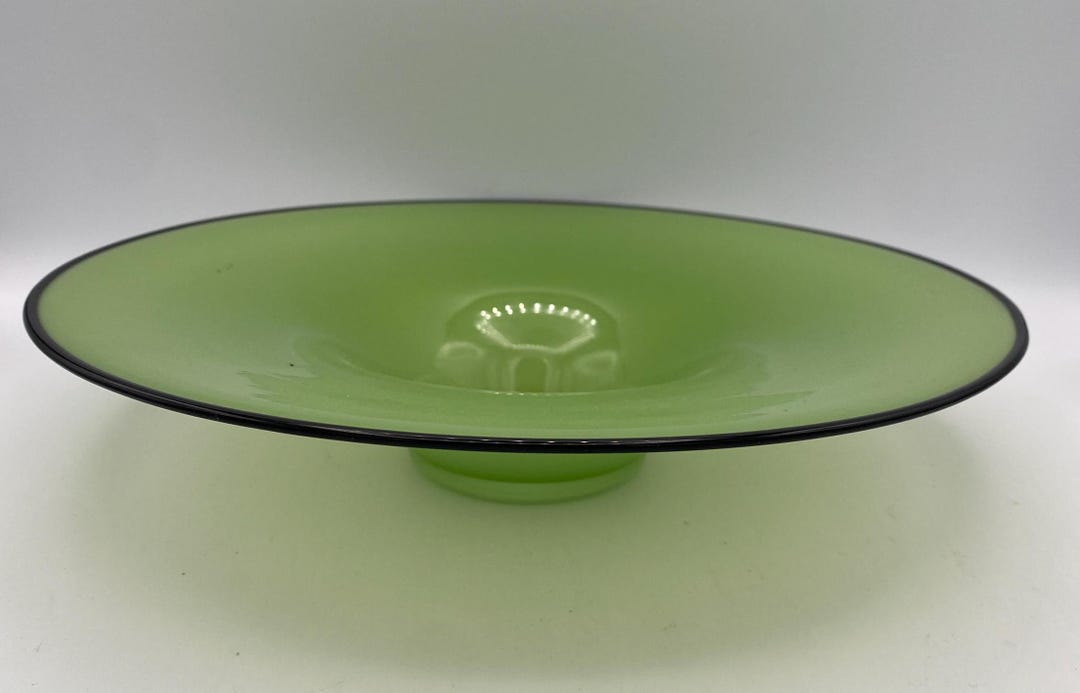 Art Deco Czech Tango Bowl in Green With Black Trim; Bohemian Glass ...
