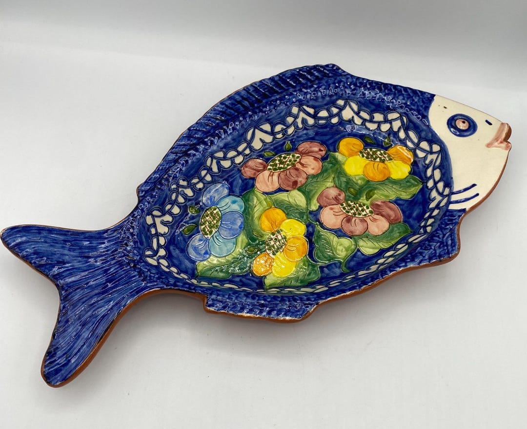 Vintage Hand-painted Fish Shaped Terra Cotta Dish From Portugal; Signed ...