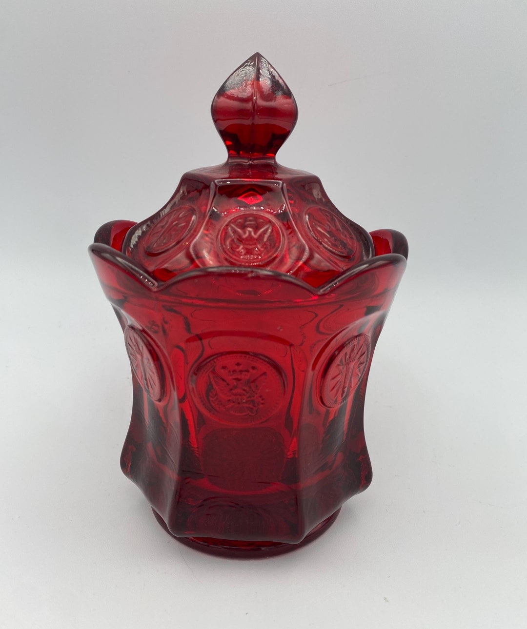 Fostoria Coin Glass Sugar Dish Bowl With Lid; Vintage Ruby Red Glass ...
