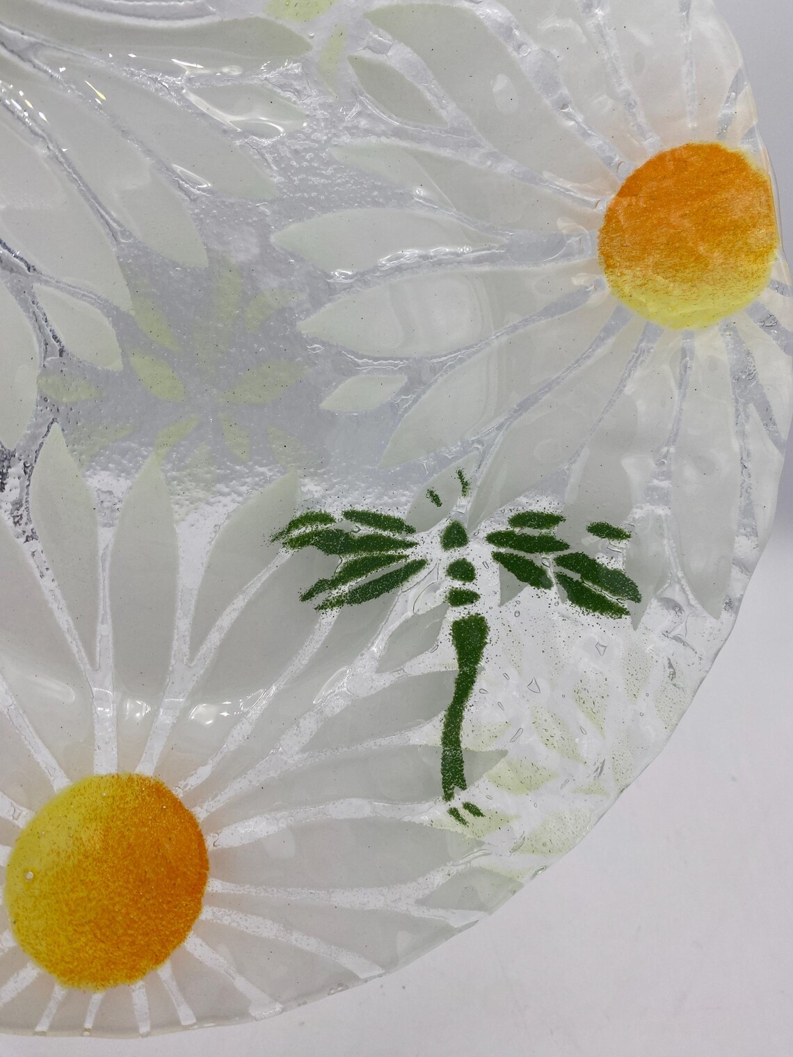 Fused Art Glass Daisy Dragonfly Plate Signed by Artist; Art Glass ...