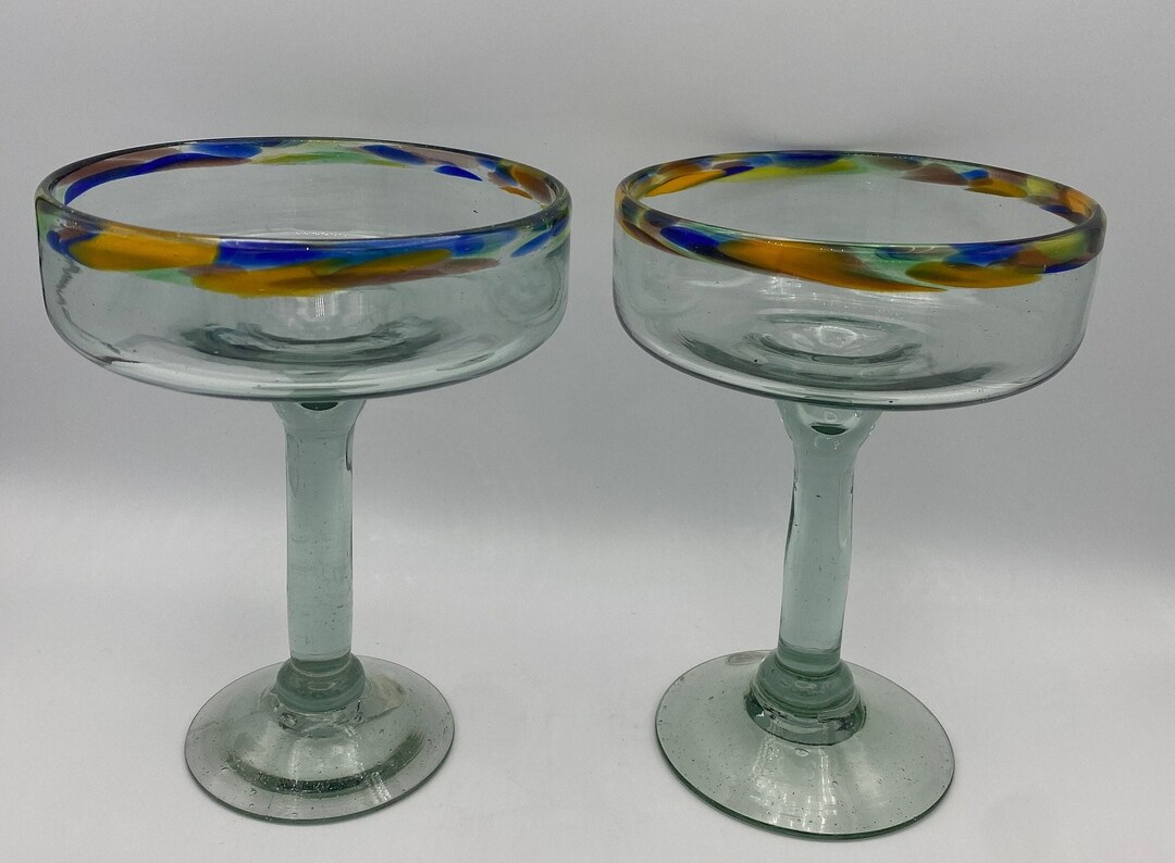 Large Margarita Glasses Confetti Rim Handblown Made in Mexico, Set of 2 ...