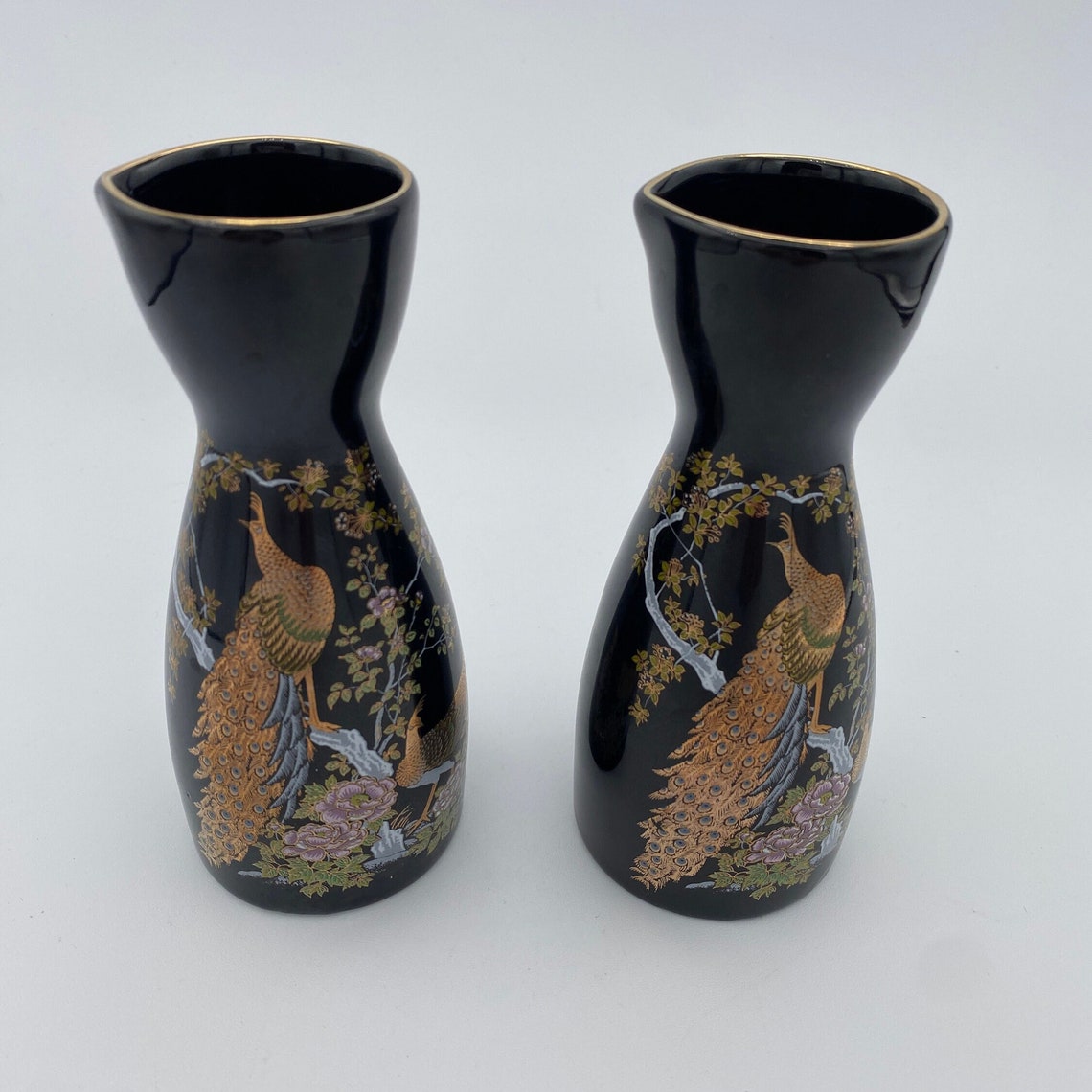 Vintage Japanese Sake Bottles, Cobalt Blue, Golden Pheasant Birds, Bud ...